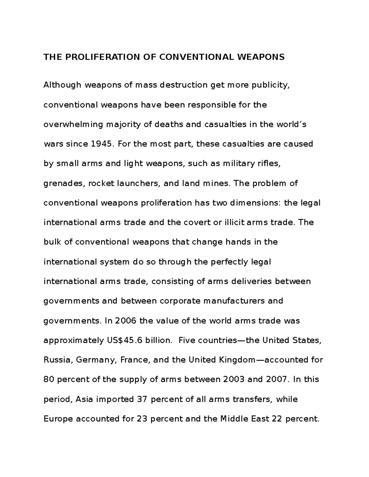 THE Proliferation OF Conventional Weapons - THE PROLIFERATION OF ...