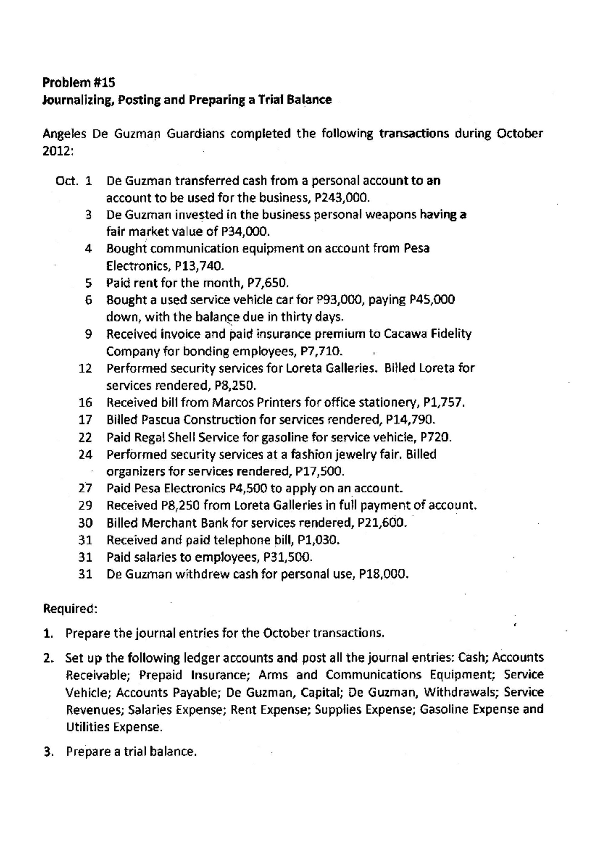 Exercise for Financial Transaction Worksheet - Research - Studocu