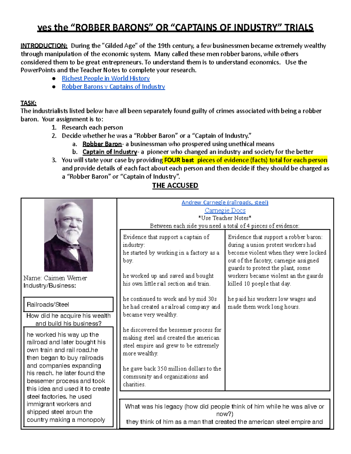 Captains of industry or Robber barons - yes the “ROBBER BARONS” OR ...