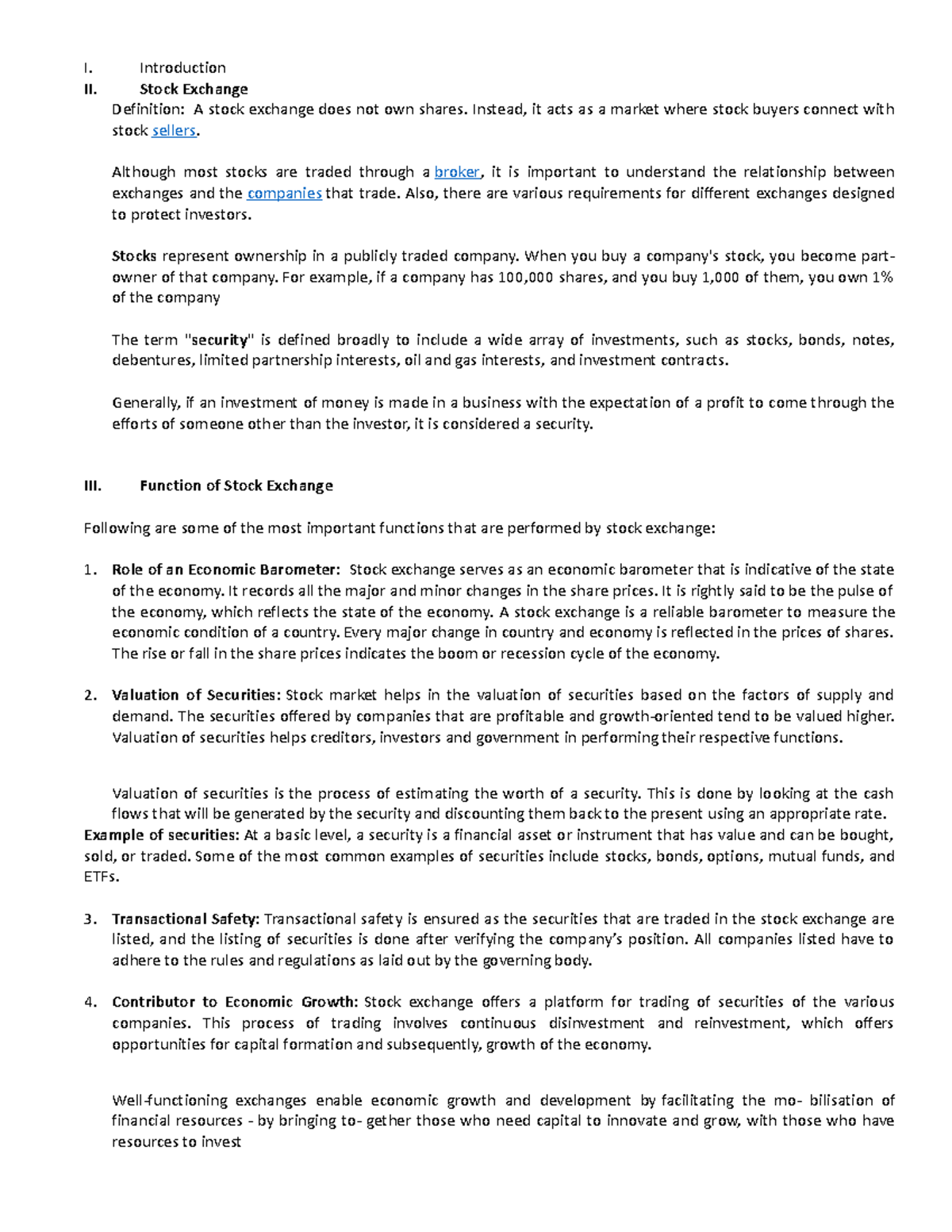Finma Report Script - N/A - I. Introduction II. Stock Exchange ...