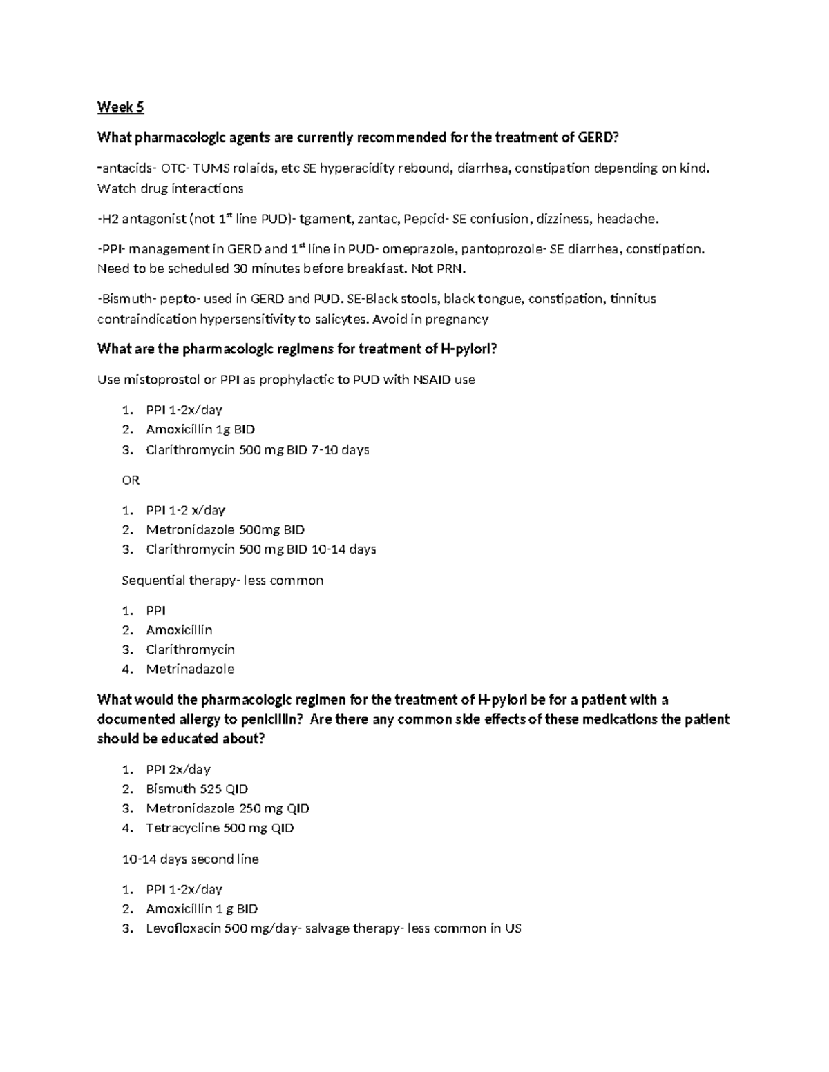 Week 5 Key Concepts GI meds - Week 5 What pharmacologic agents are ...