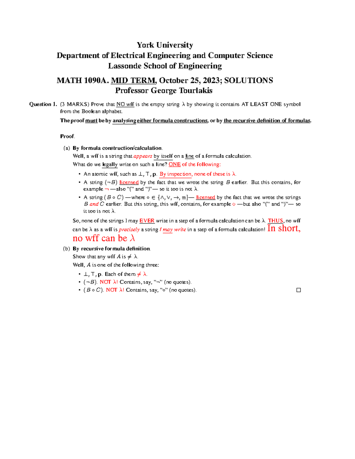Midterm 1090A-F23-SOL - York University Department of Electrical Engineering and Computer ...