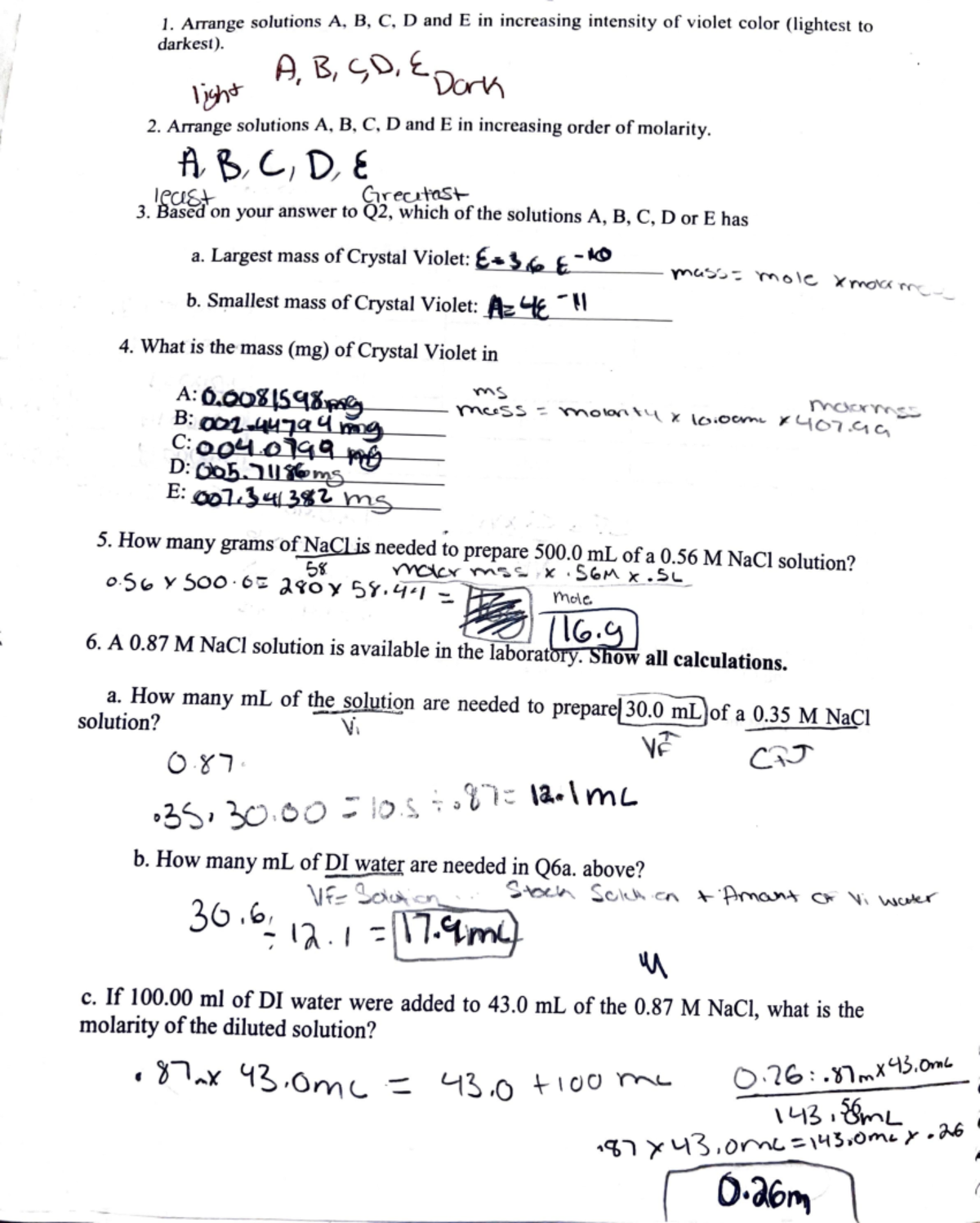 Experiment part 3 - lab question practice - 1. Arrange souI t .,on s A ...