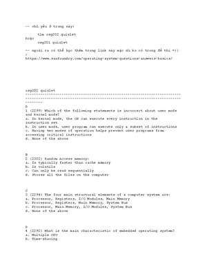 Gần 500 câu HĐH ôn tập - hệ điều hành - Queston 1: H ệ điềều hành là ch ương trình ho t đ ng gi ...