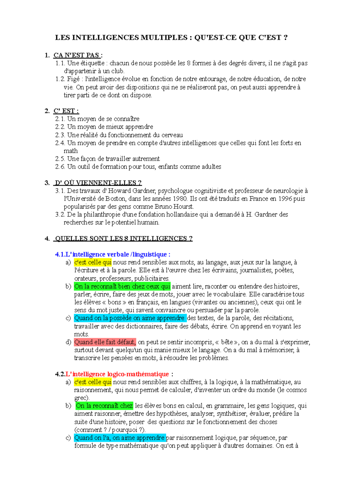 Intelligences multiples explications - LES INTELLIGENCES MULTIPLES : QU ...