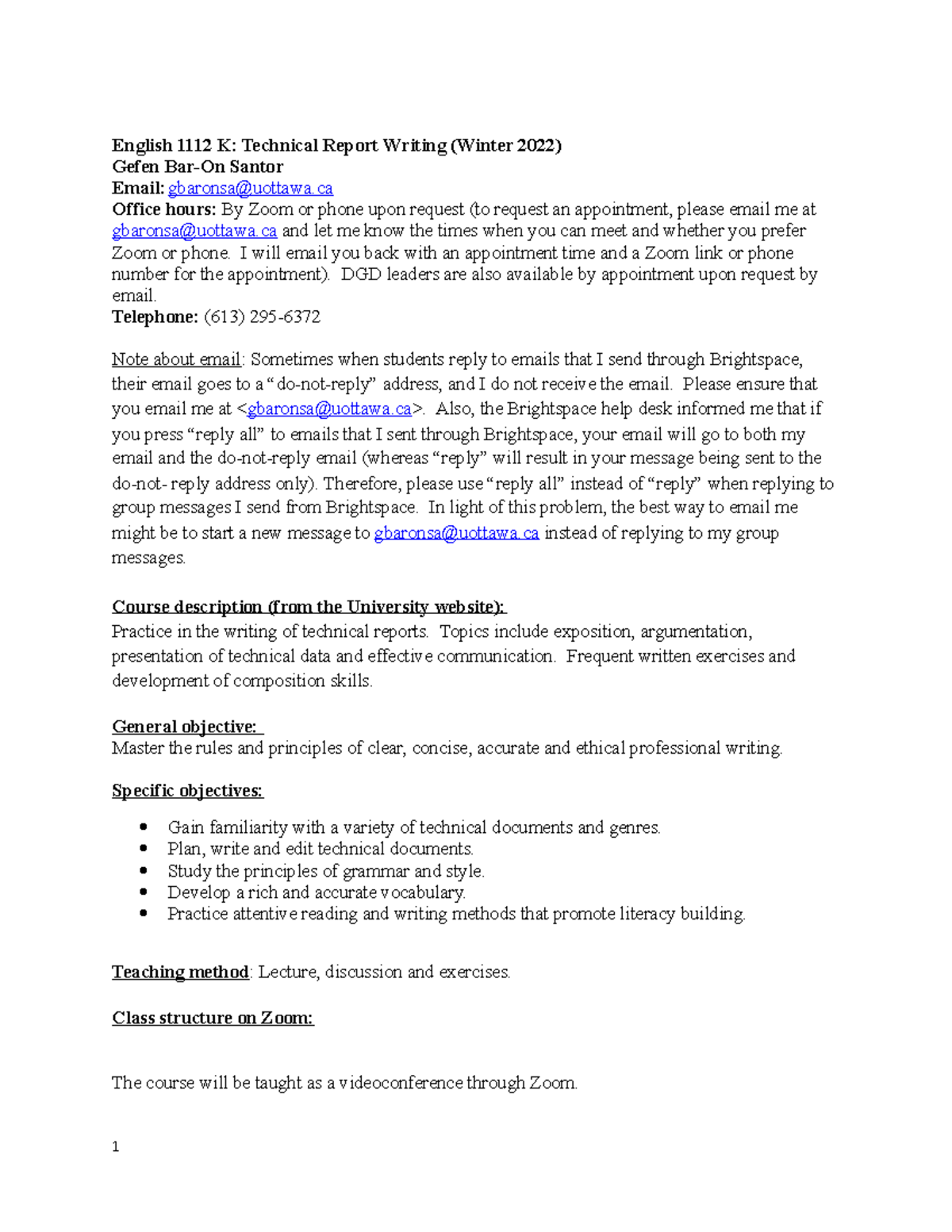 Syllabus English 1112 K Winter 22 - English 1112 K: Technical Report ...