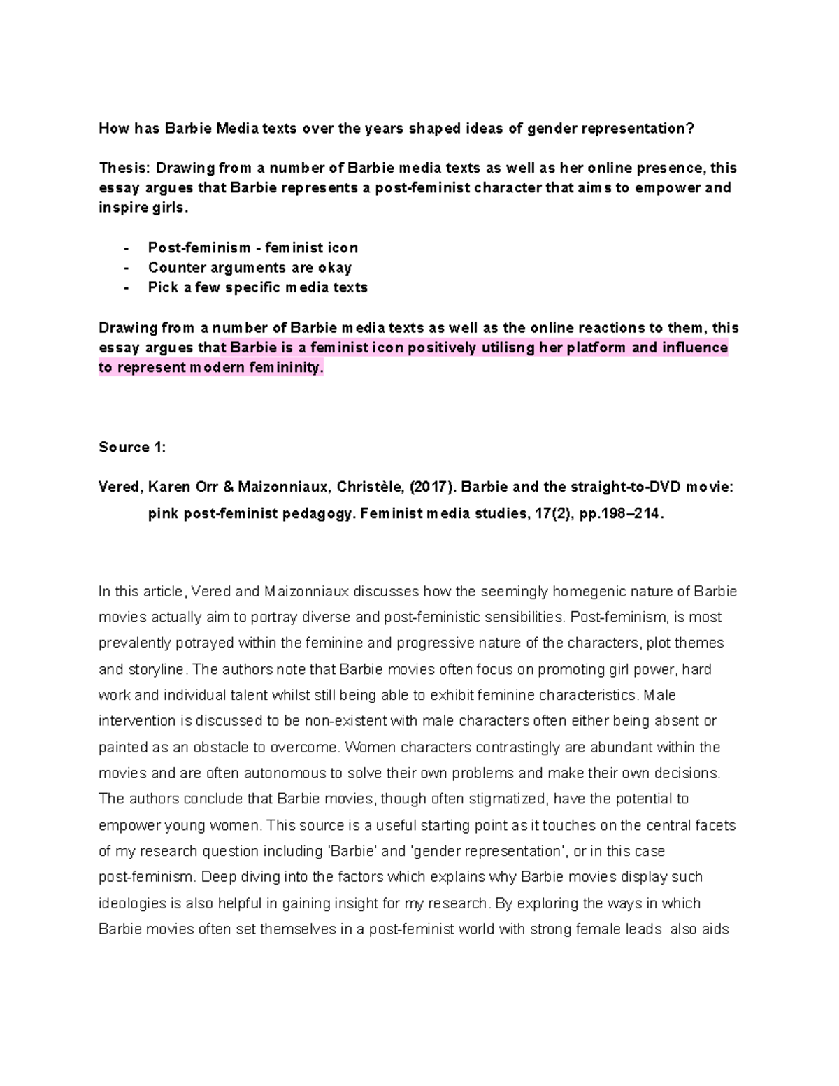 Final Essay ( Barbie) - How has Barbie Media texts over the years ...