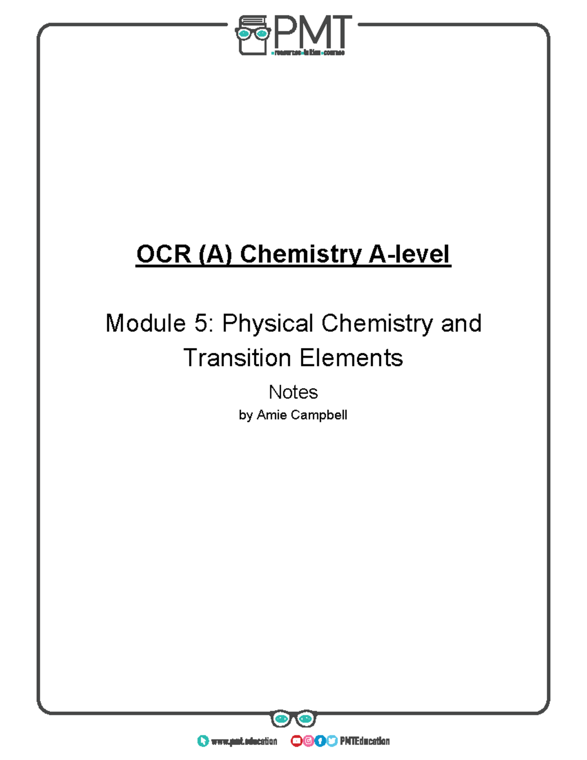 Summary Notes - OCR (A) Chemistry A-level Module 5: Physical Chemistry ...