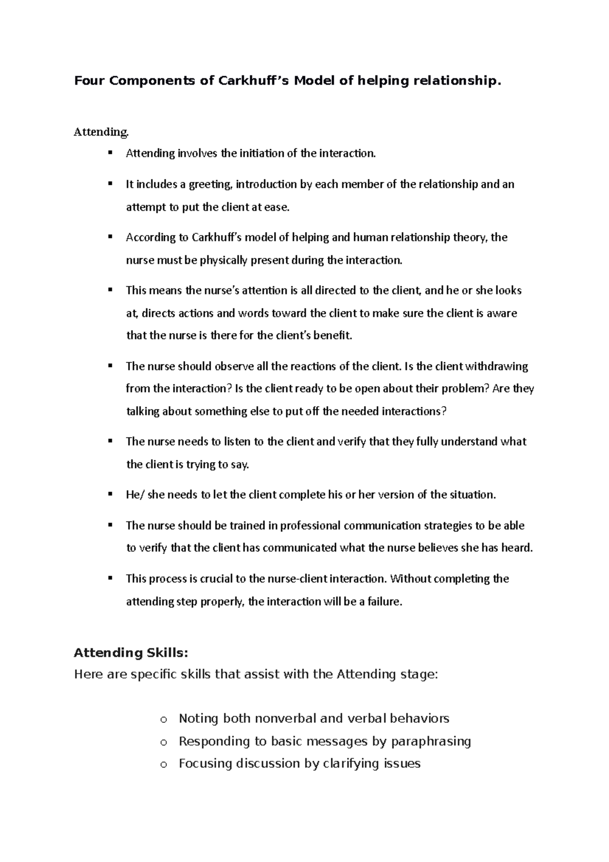 Counselling Techniques Carkhuff - Four Components of Carkhuff’s Model ...