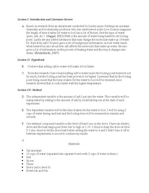 Science experiment - Introduction and Literature Review I was born and ...