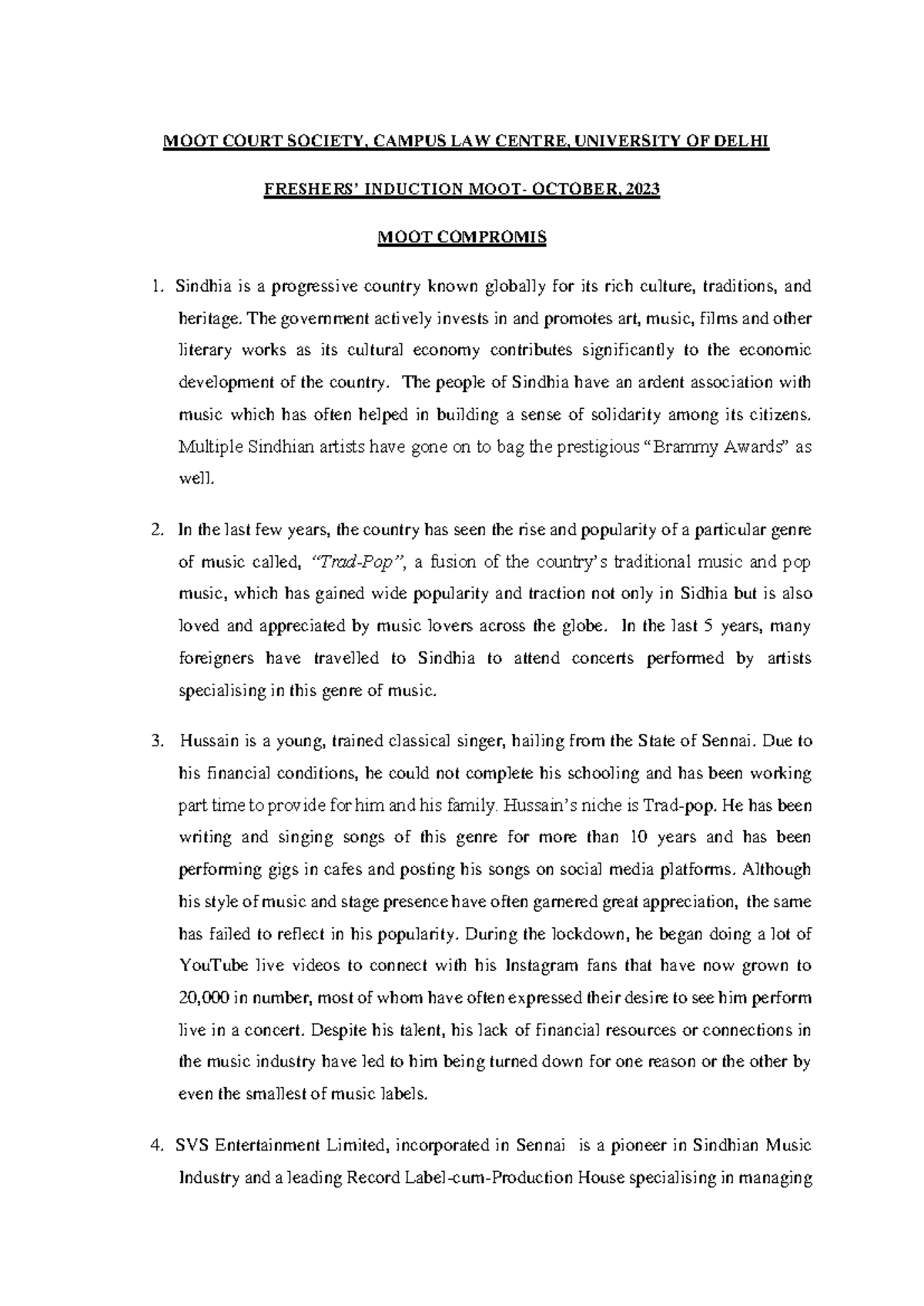 Sample Memorial - MOOT COURT SOCIETY, CAMPUS LAW CENTRE, UNIVERSITY OF ...