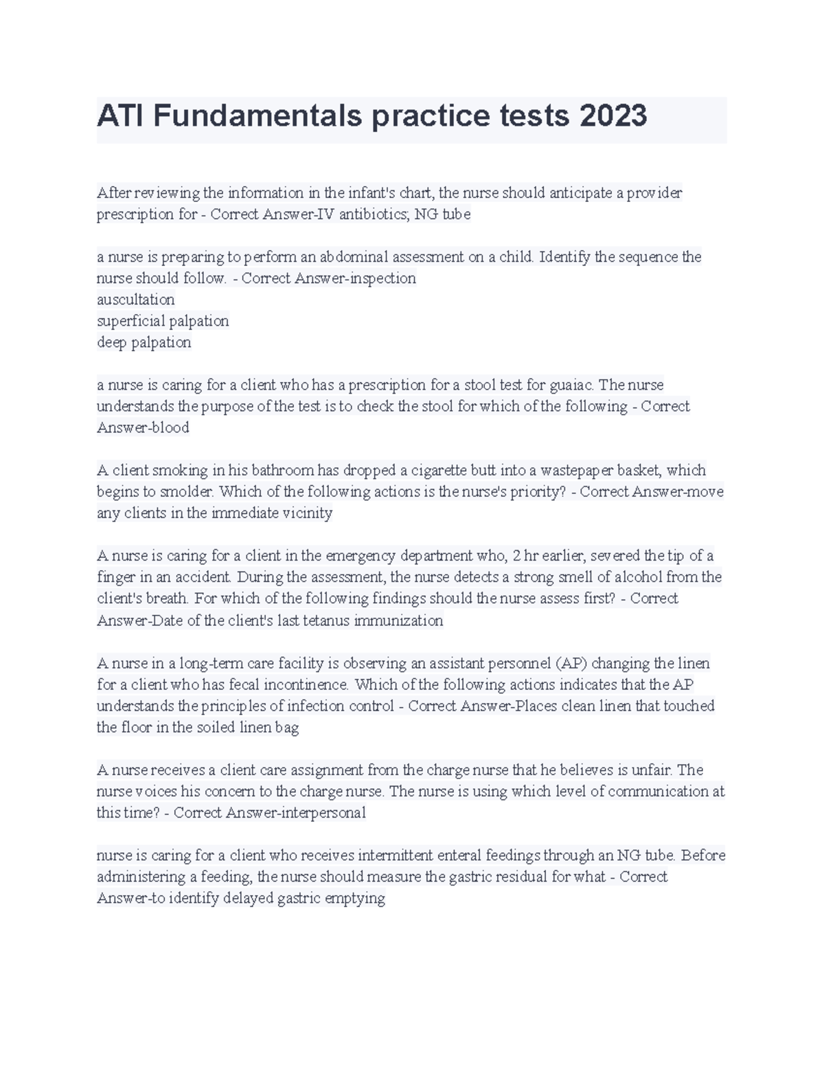 ATI Fundamentals practice tests 2023 1 - ATI Fundamentals practice ...