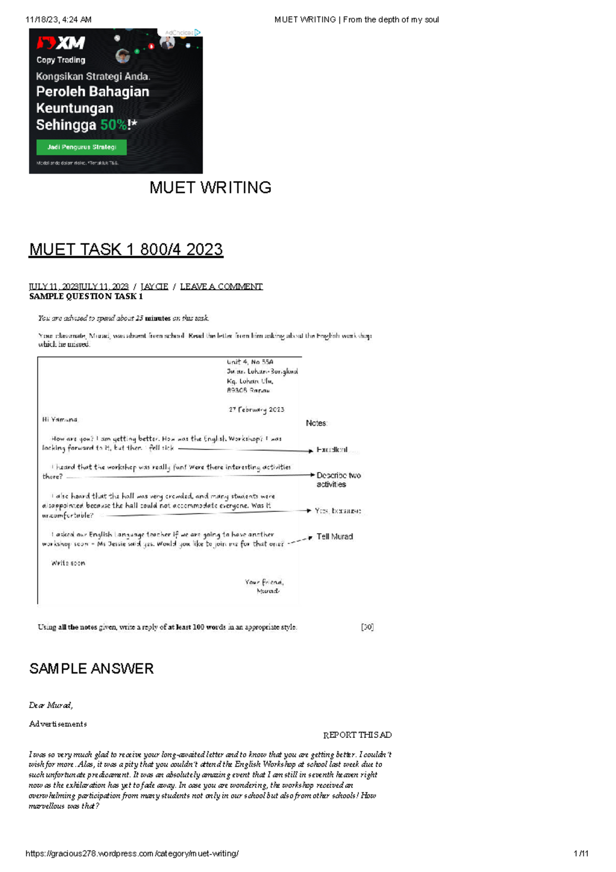 MUET Writing From the depth of my soul - MUET WRITING MUET TASK 1 800/4 ...