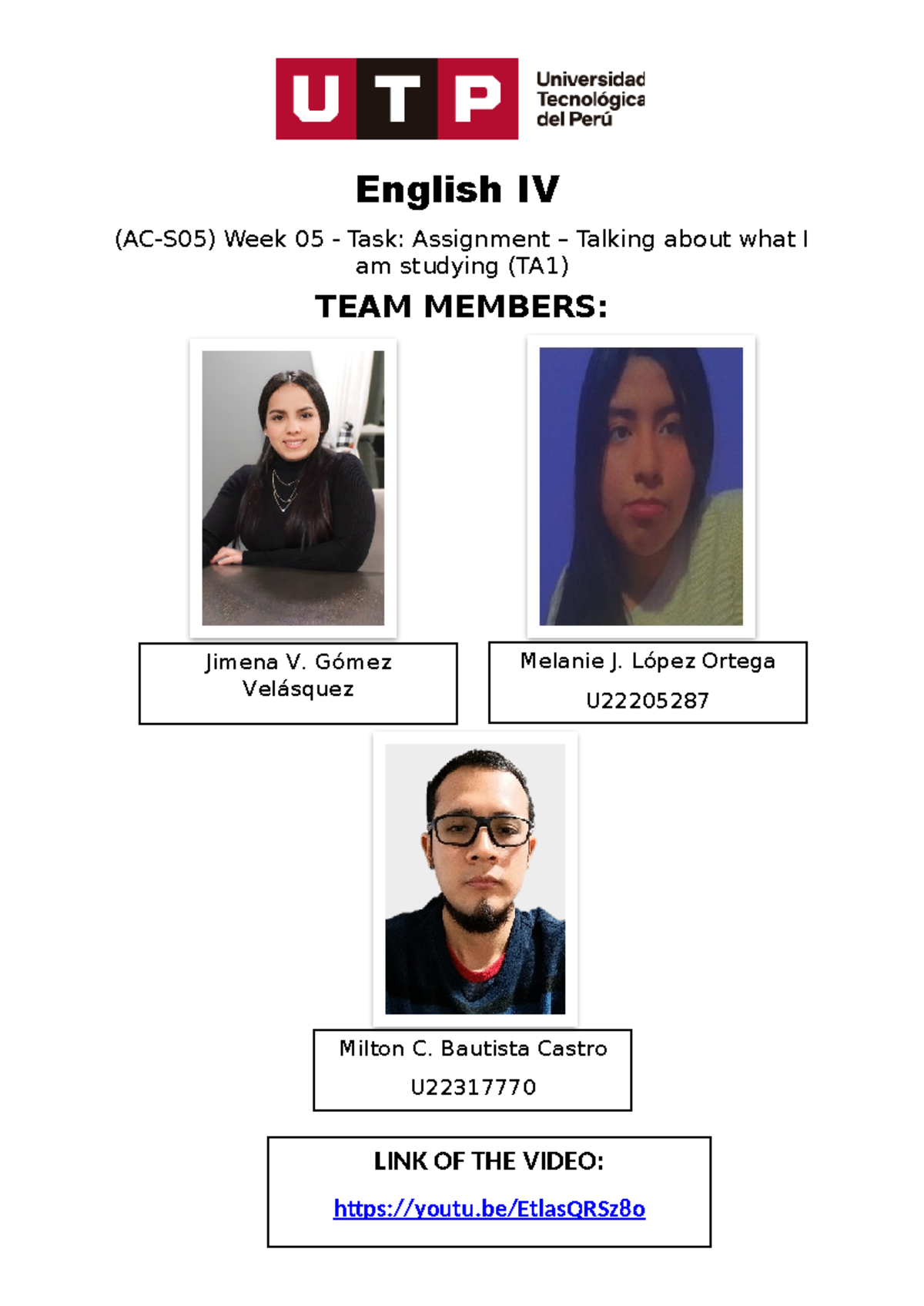 (AC-S05) Week 05 - Task Assignment - Talking about what I am studying (TA1) - Ingles IV - Studocu