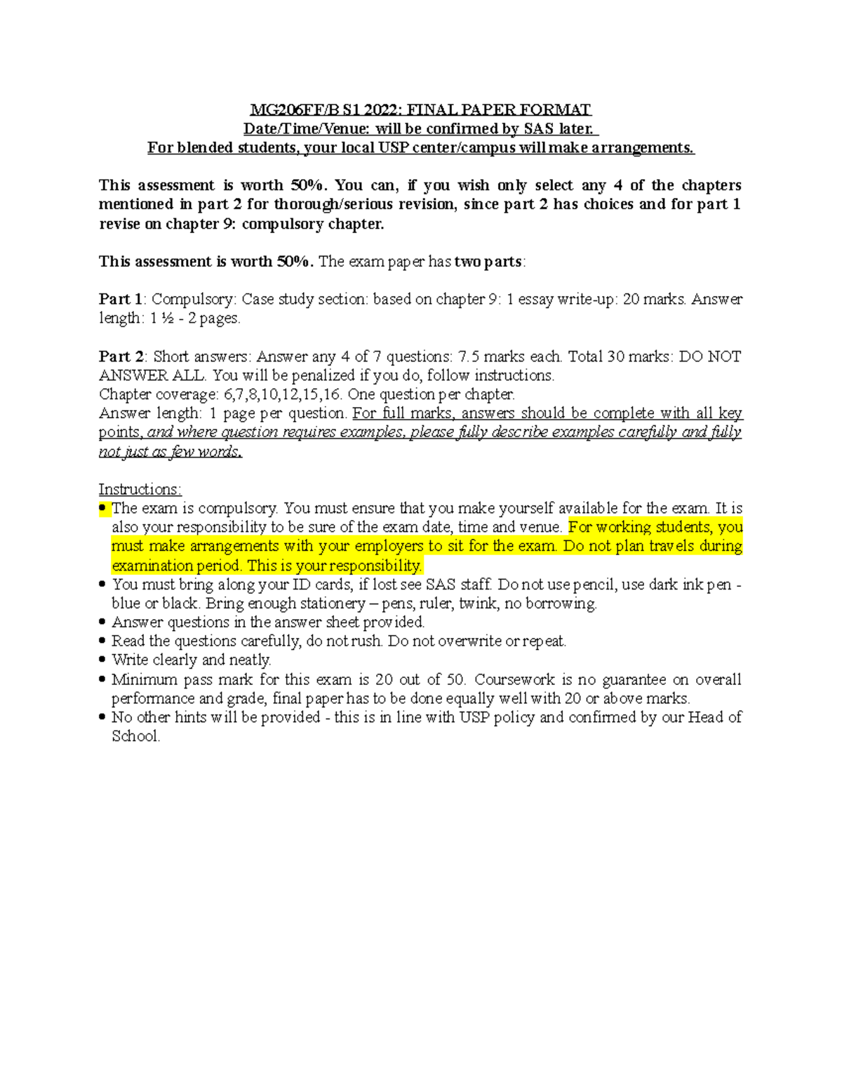 MG206 final paper format - MG206FF/B S1 2022: FINAL PAPER FORMAT Date/Time/Venue: will be ...