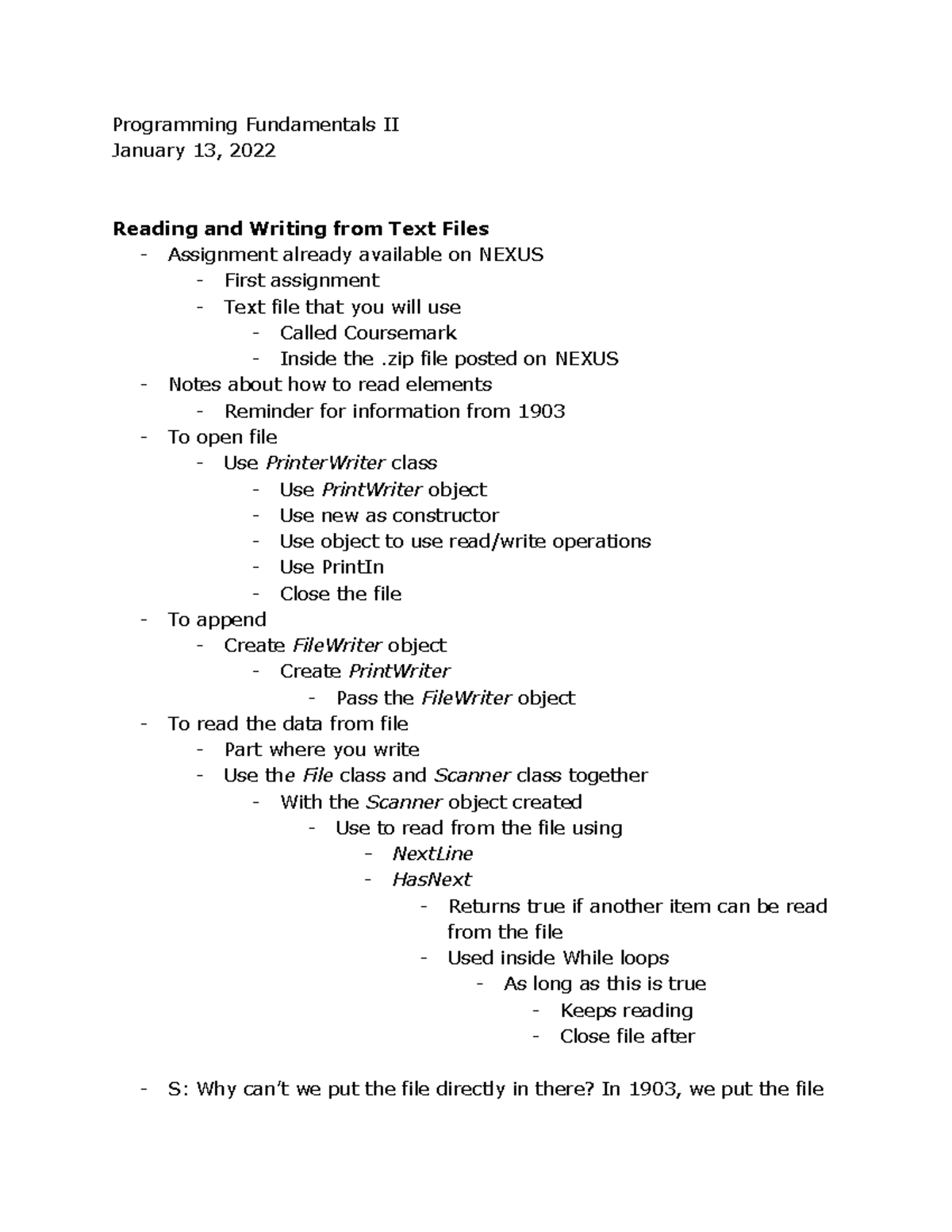 ACS-1904-003 - January 13, 2022 Lecture Notes - Programming ...