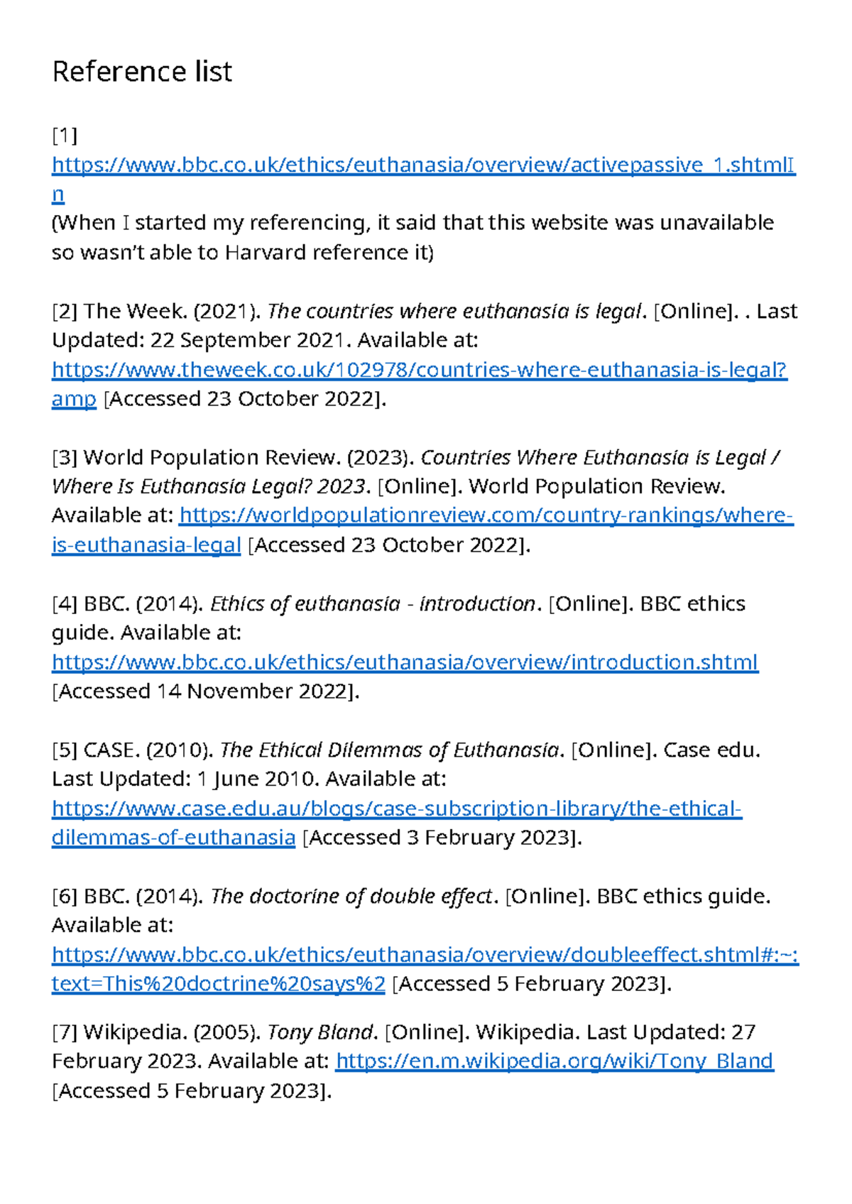 Epq reference list - Reference list [1] bbc.co/ethics/euthanasia ...