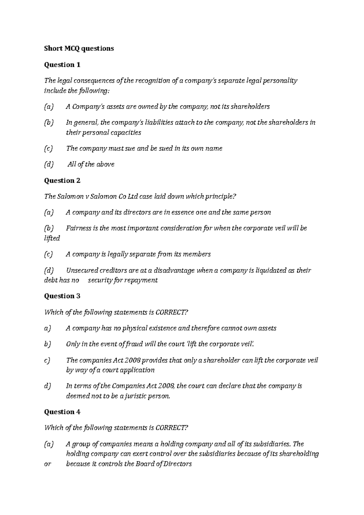 TEST YOUR Knowledge Questions WEEK 1 AND 2 - Short MCQ questions ...