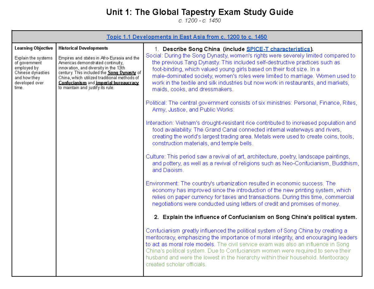 Madison Robinson - AP World History Unit 1.1 & 1.2 Guide - Unit 1: The ...