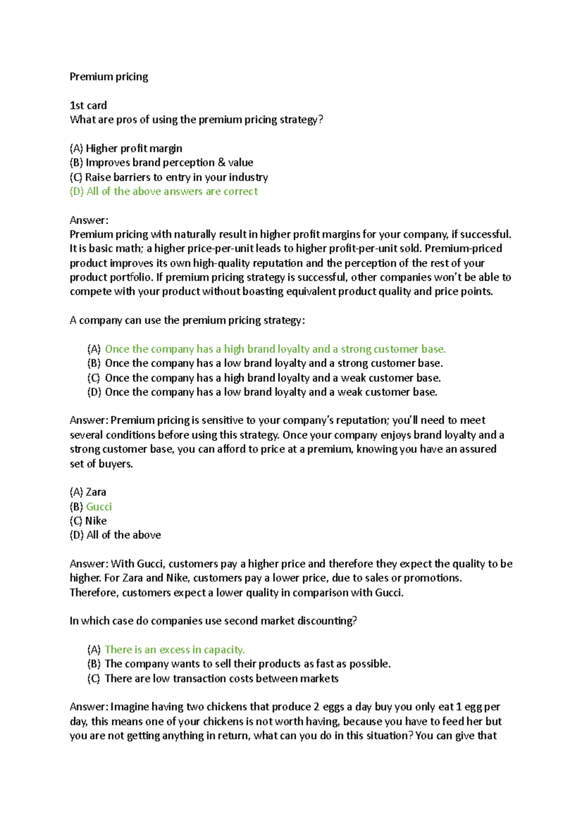 Premium pricing - notes - Premium pricing 1st card What are pros of ...