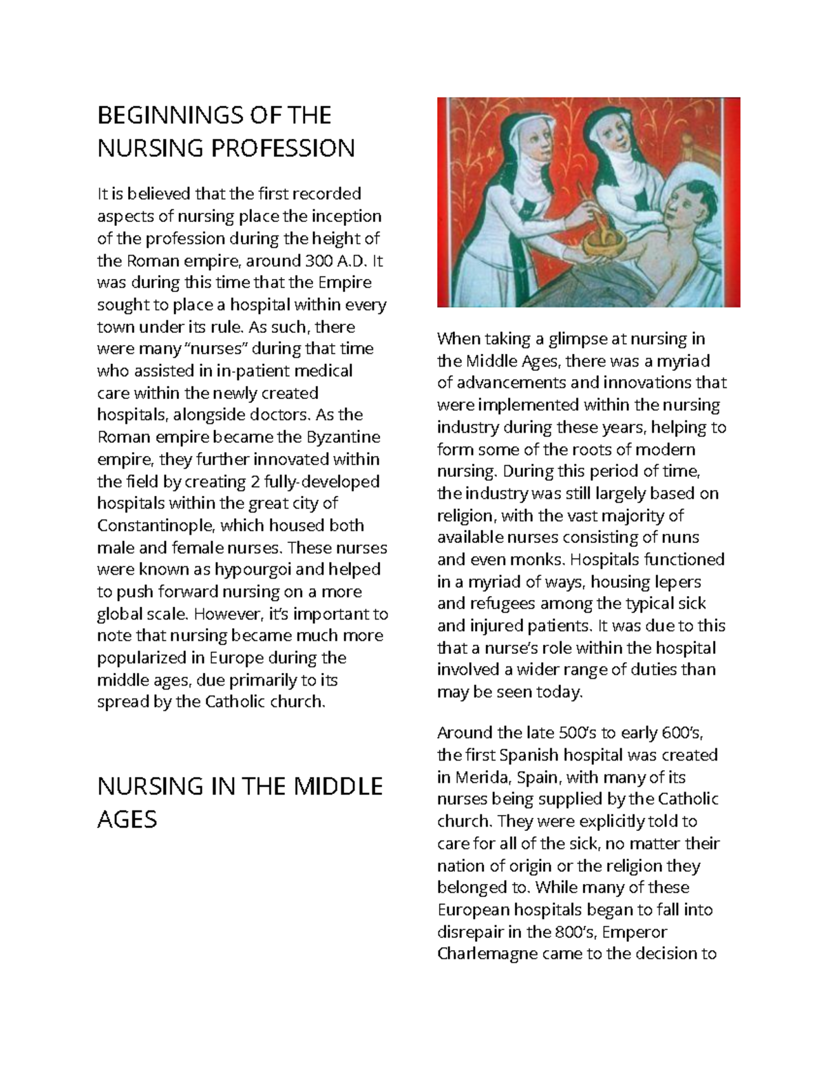 Nursing Profession - BEGINNINGS OF THE NURSING PROFESSION It is ...