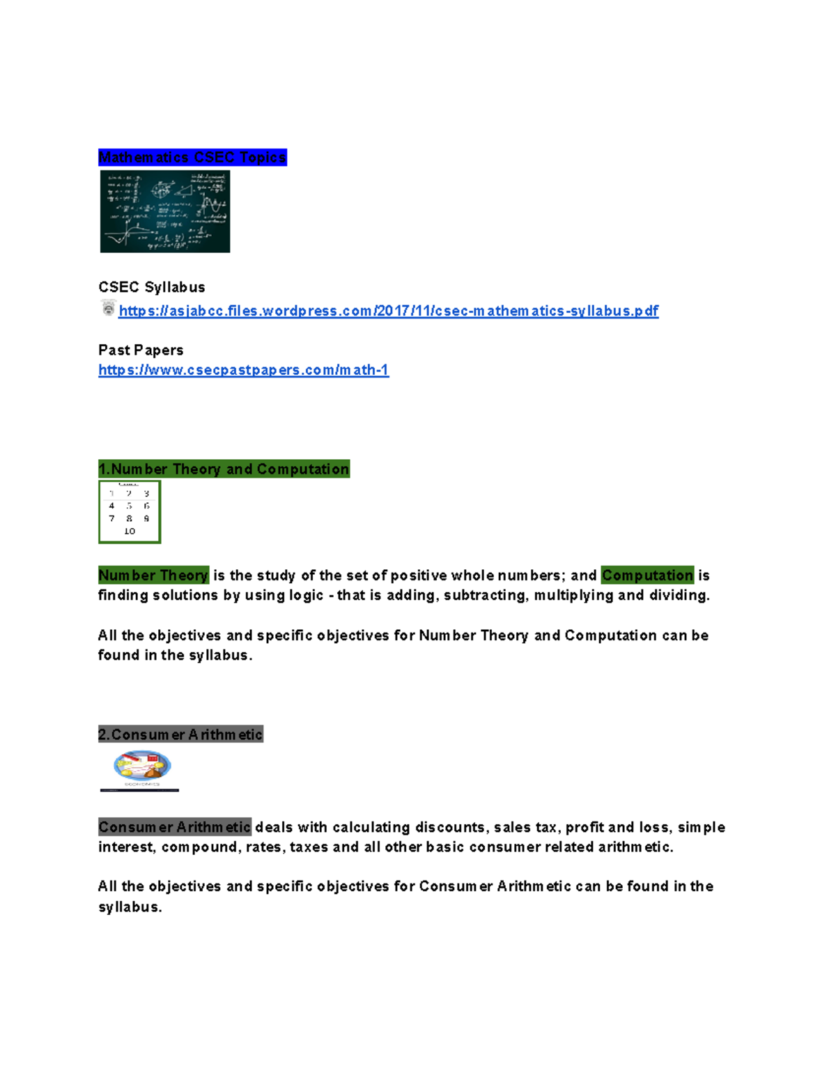 1. Mathematics CSEC Topics - Mathematics CSEC Topics CSEC Syllabus ...