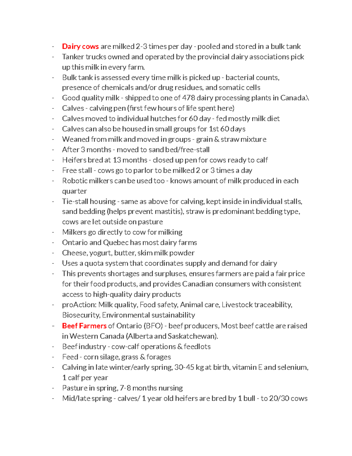 POPM - Lecture notes taken from all units - Dairy cows are milked 2-3 ...