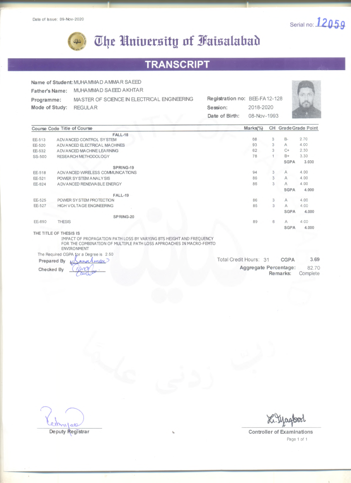MSEE Degree + transcript - basic Electronics - Studocu