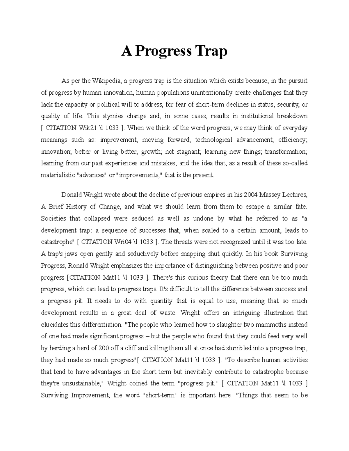 A Progress Trap - This is an essay - A Progress Trap As per the ...