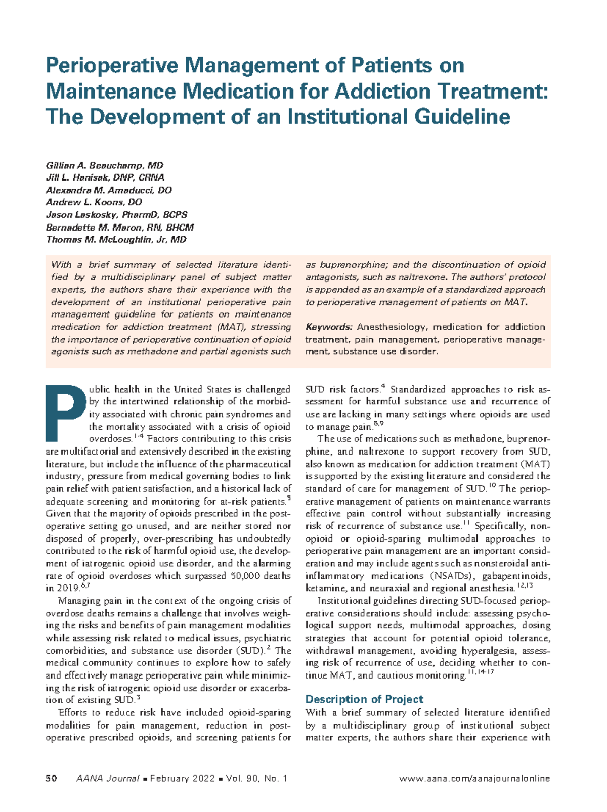 Addiction 2022 - For the appraisal - 50 AANA Journal February 2022 Vol ...