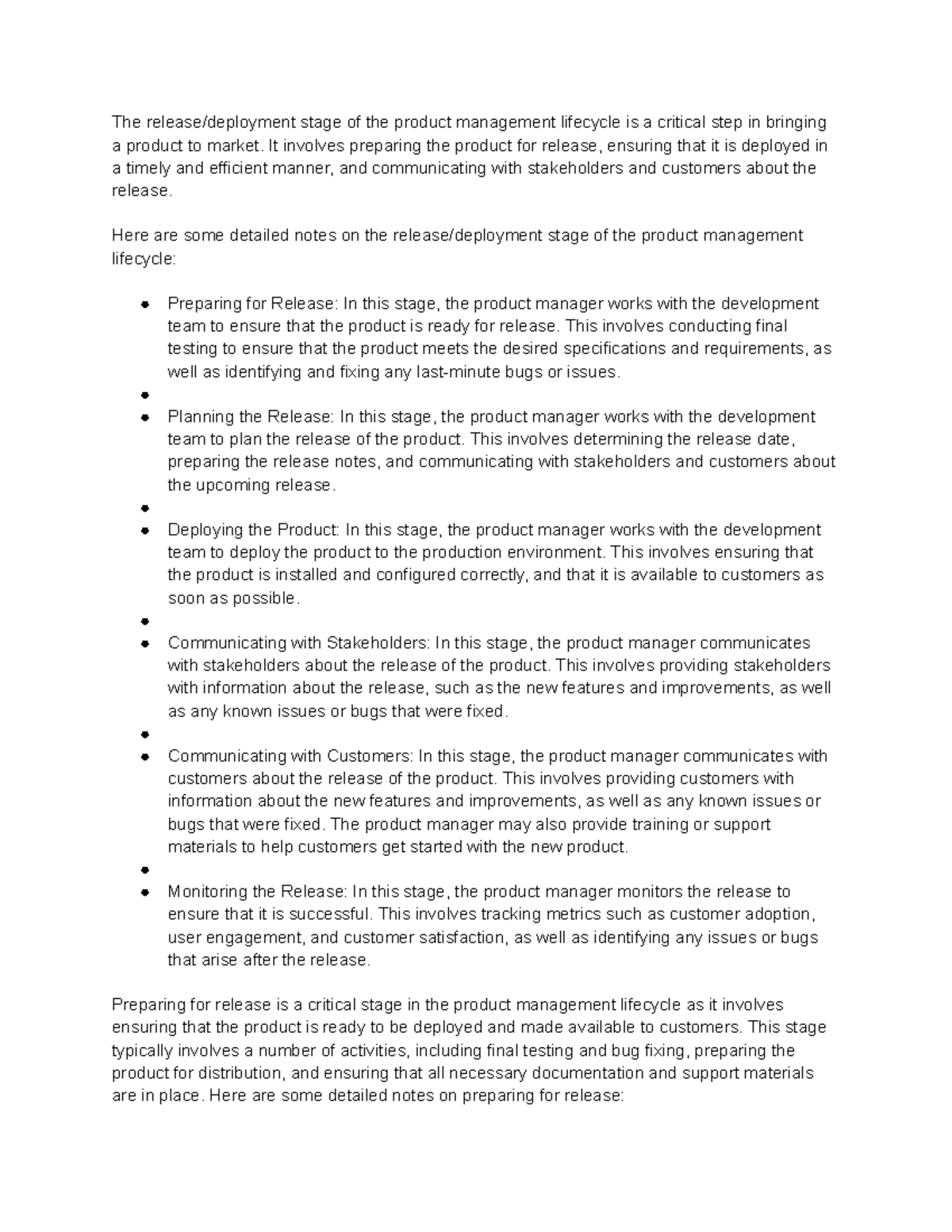 Product management notes 6 - The release/deployment stage of the ...