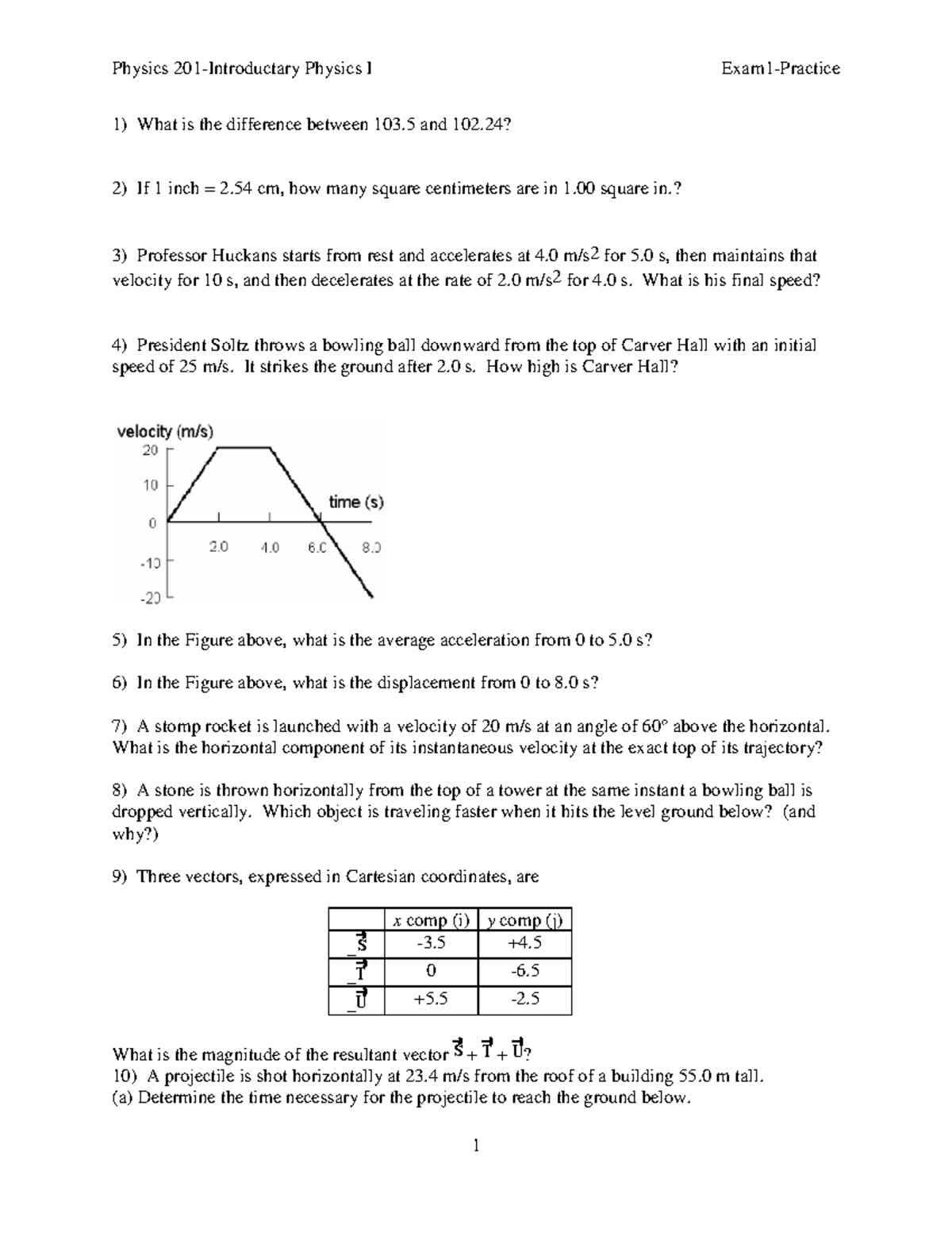 Exam1-F2022-Practice Part 1 - Physics 201-Introductary Physics I Exam1 ...