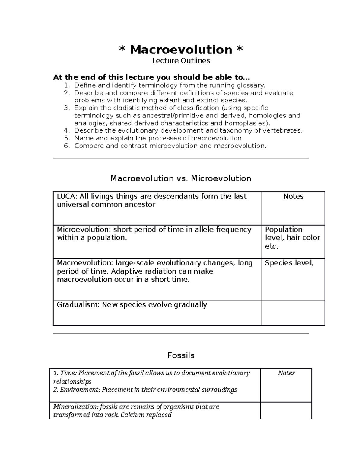 Module 10 Lecture Outline - * Macroevolution * Lecture Outlines At the end of this lecture you ...