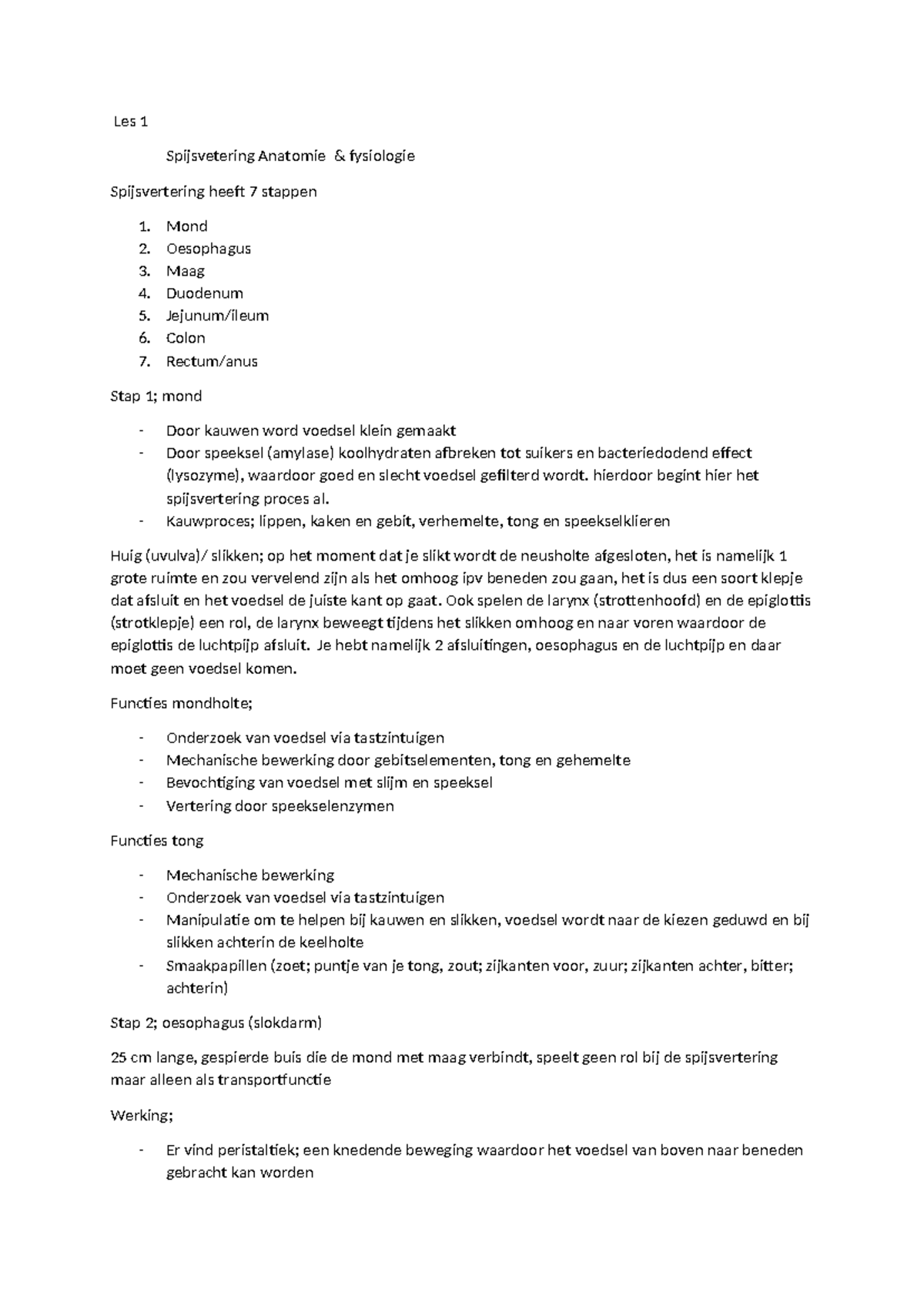 Biomedisch 1.3 leerjaar 1 spijsvertering - Les 1 Spijsvetering Anatomie ...