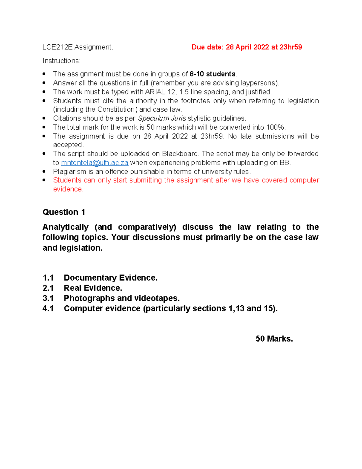 LCE212E Assignment 2022 - LCE212E Assignment. Due date: 28 April 2022 ...