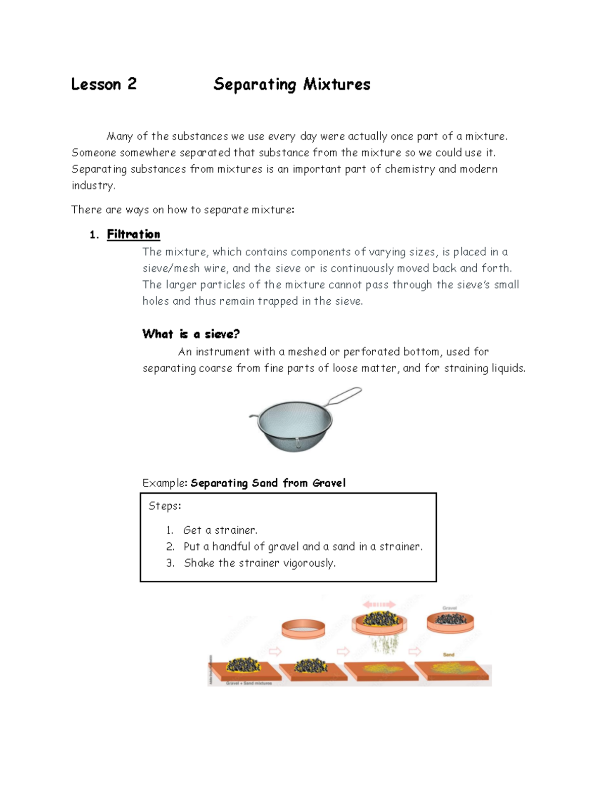 Science week 2 - these are modules - Lesson 2 Separating Mixtures Many ...