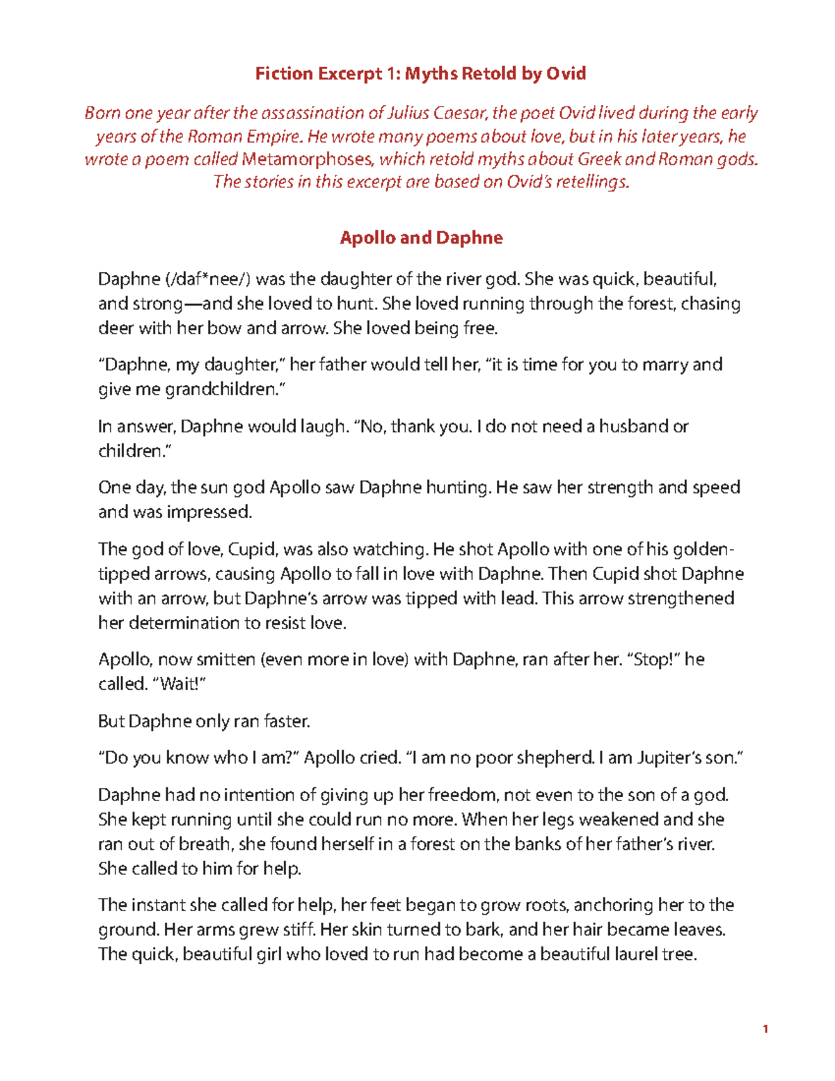 Ancient Greece Rome FE1 Myths-by-Ovid - 1 Fiction Excerpt 1: Myths ...