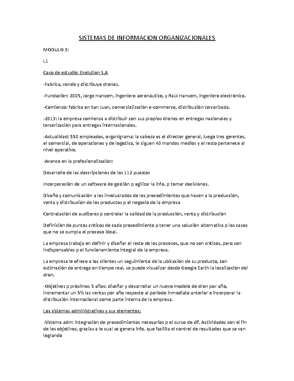 Resumen sistemas de informacion oranizacionales M 3 L1y2 - SISTEMAS DE INFORMACION ...