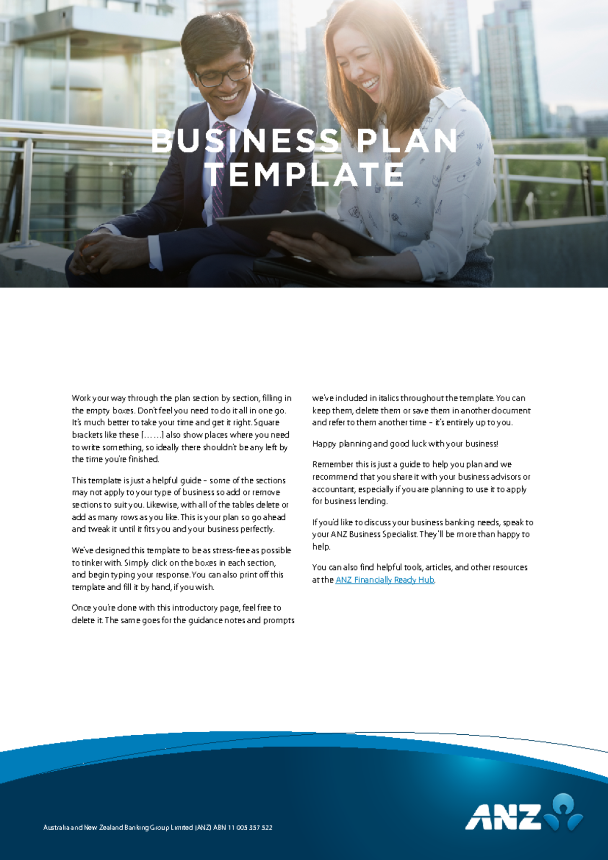 ANZ business plan template - Work your way through the plan section by ...