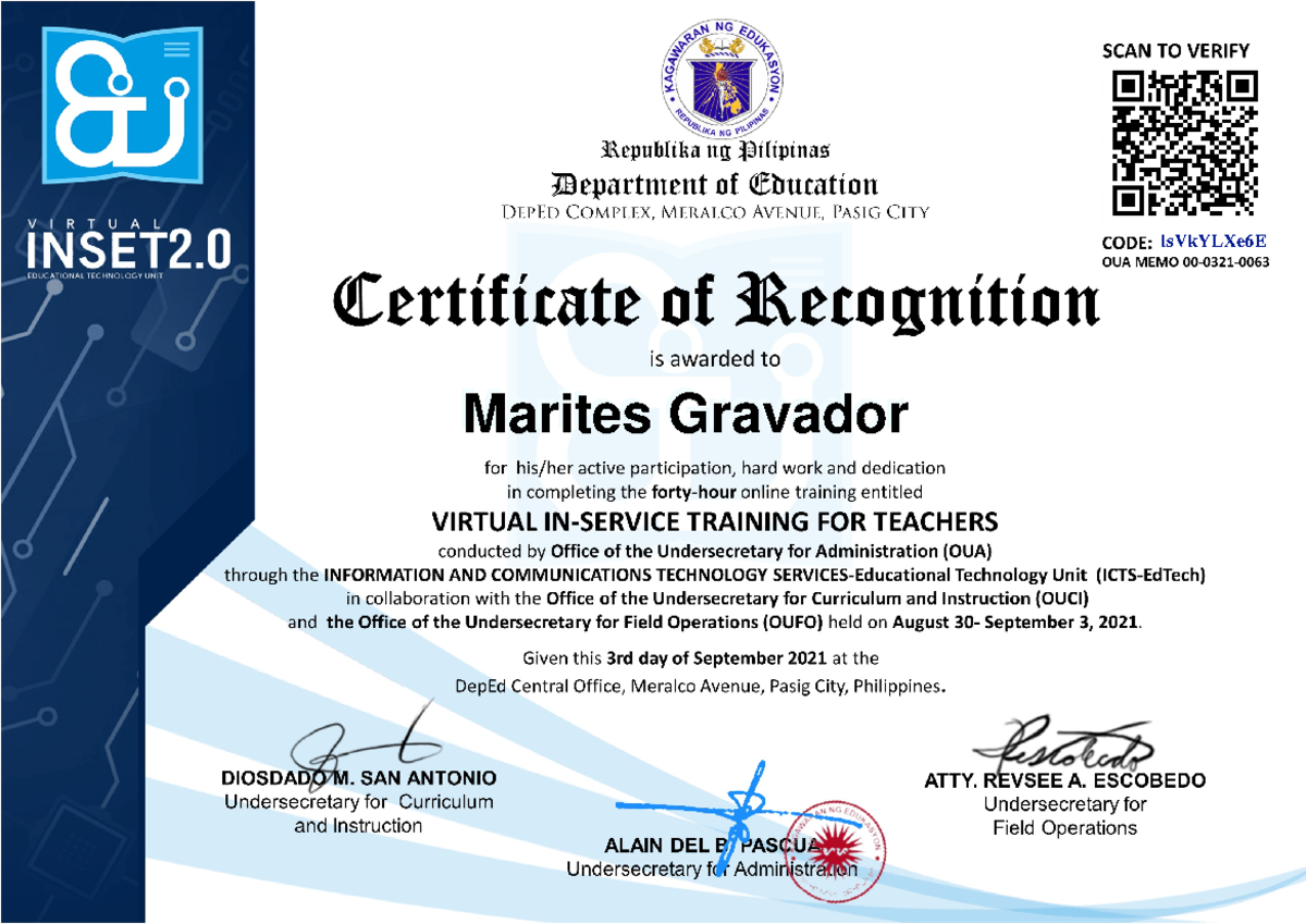 Certificate of RecognitionUGRD-NSTP6101 National Service Training ...