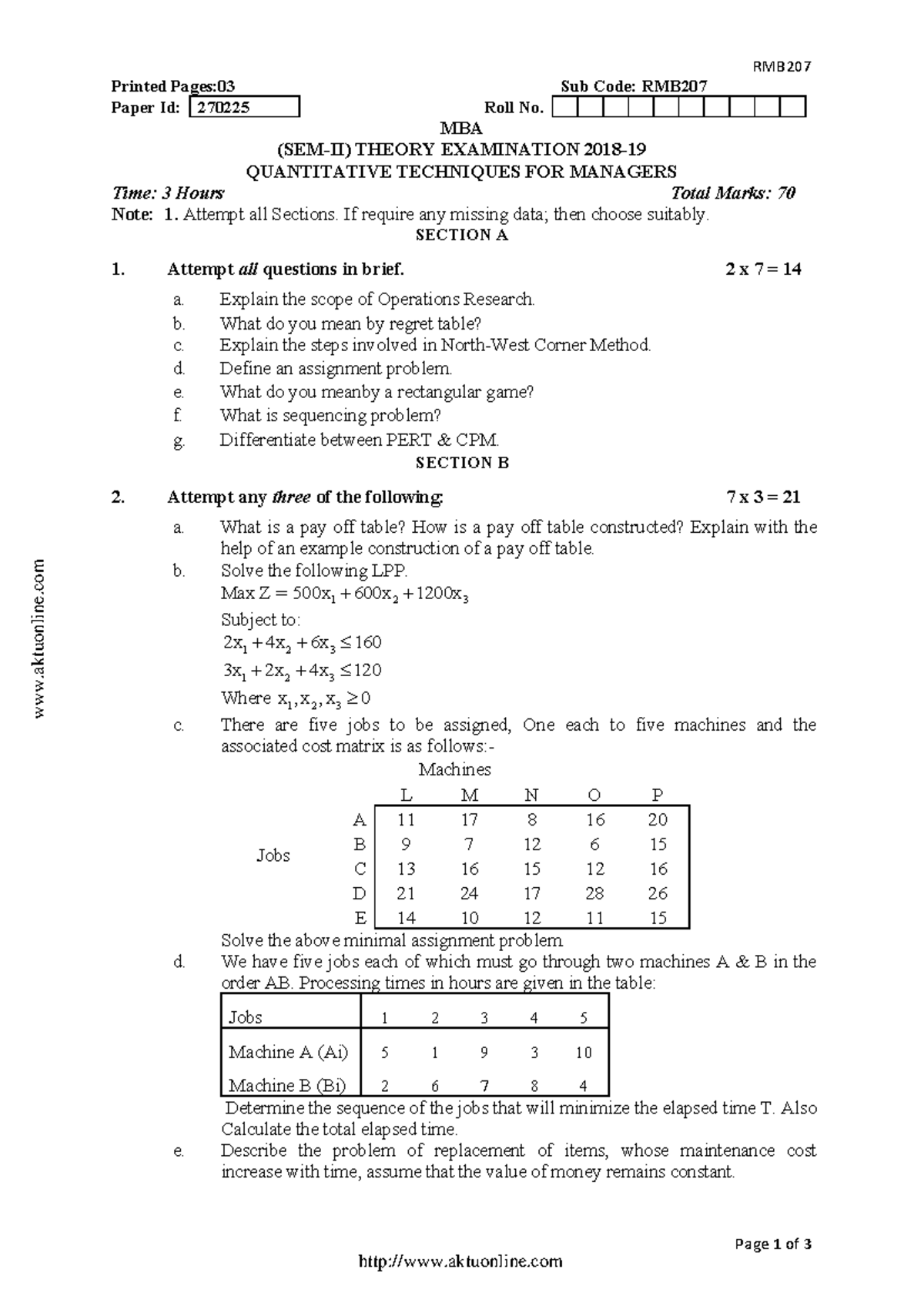 Mba 2 sem quantitative techniques for managers rmb207 2019 - RMB Page 1 ...