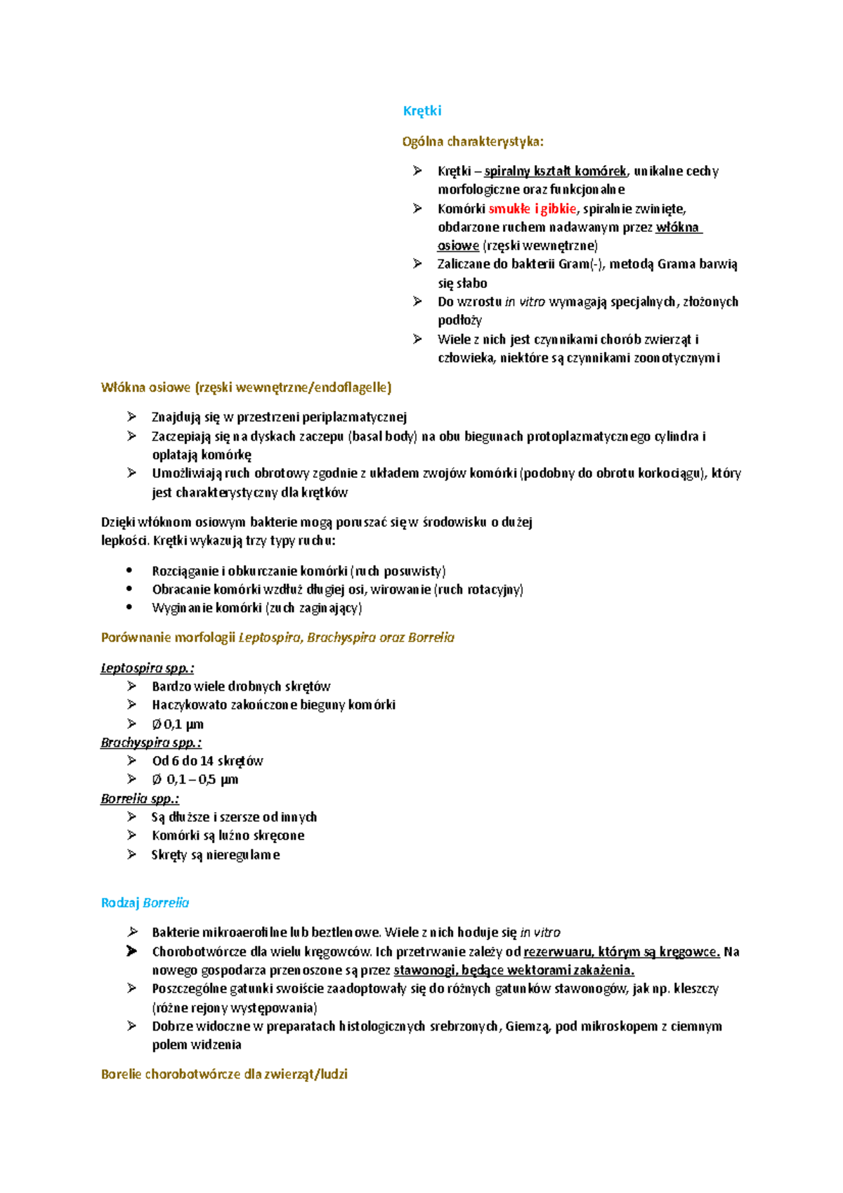 Kol 3 mikro - Notatki - Krętki Ogólna charakterystyka: Krętki ...