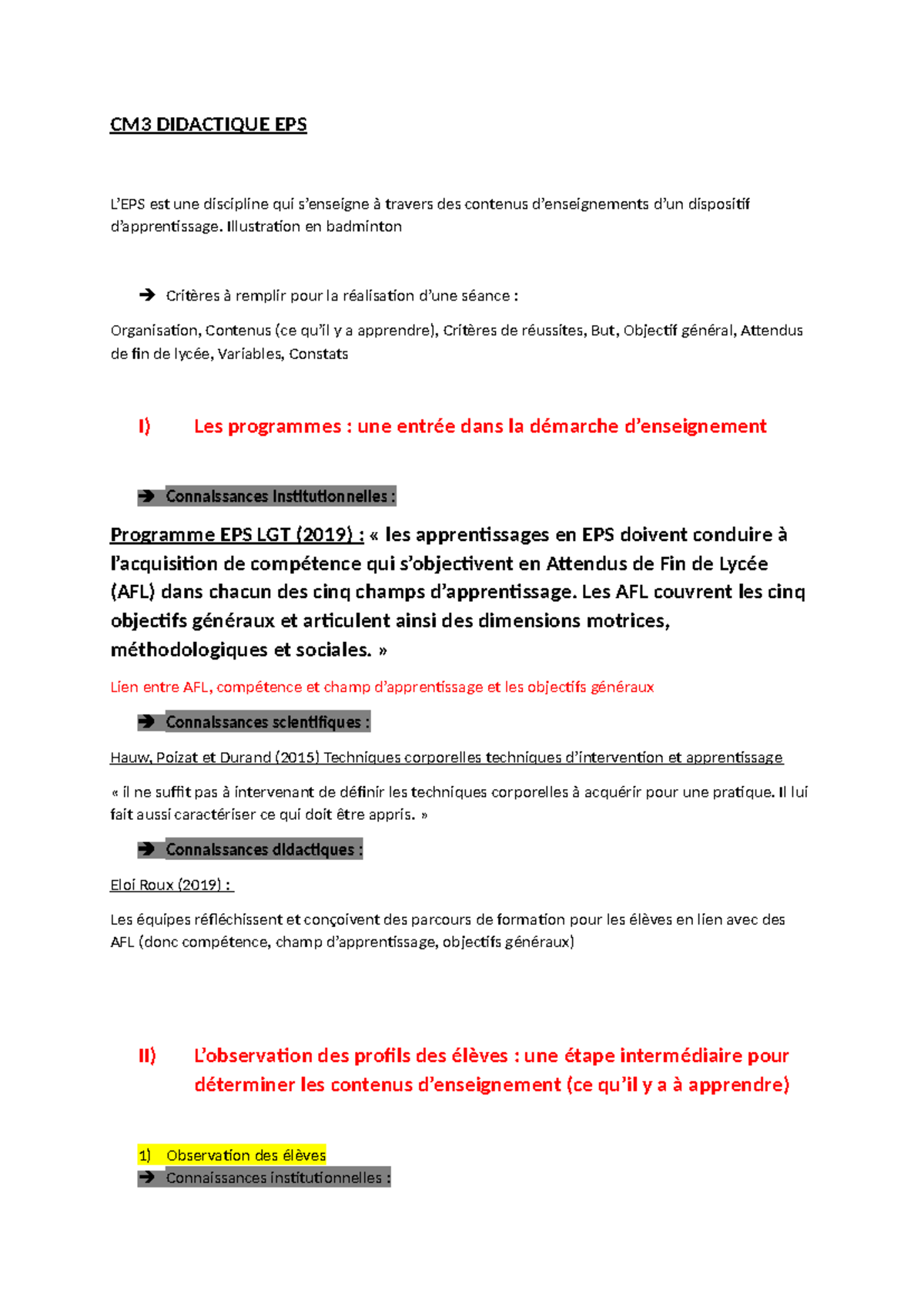 CM3 Didactique EPS - CM3 DIDACTIQUE EPS L’EPS est une discipline qui s ...