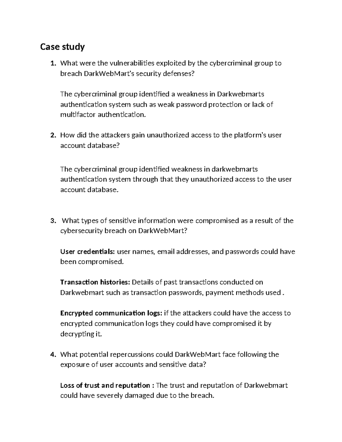 Case analysis dark web - qwff - Case study 1. What were the ...