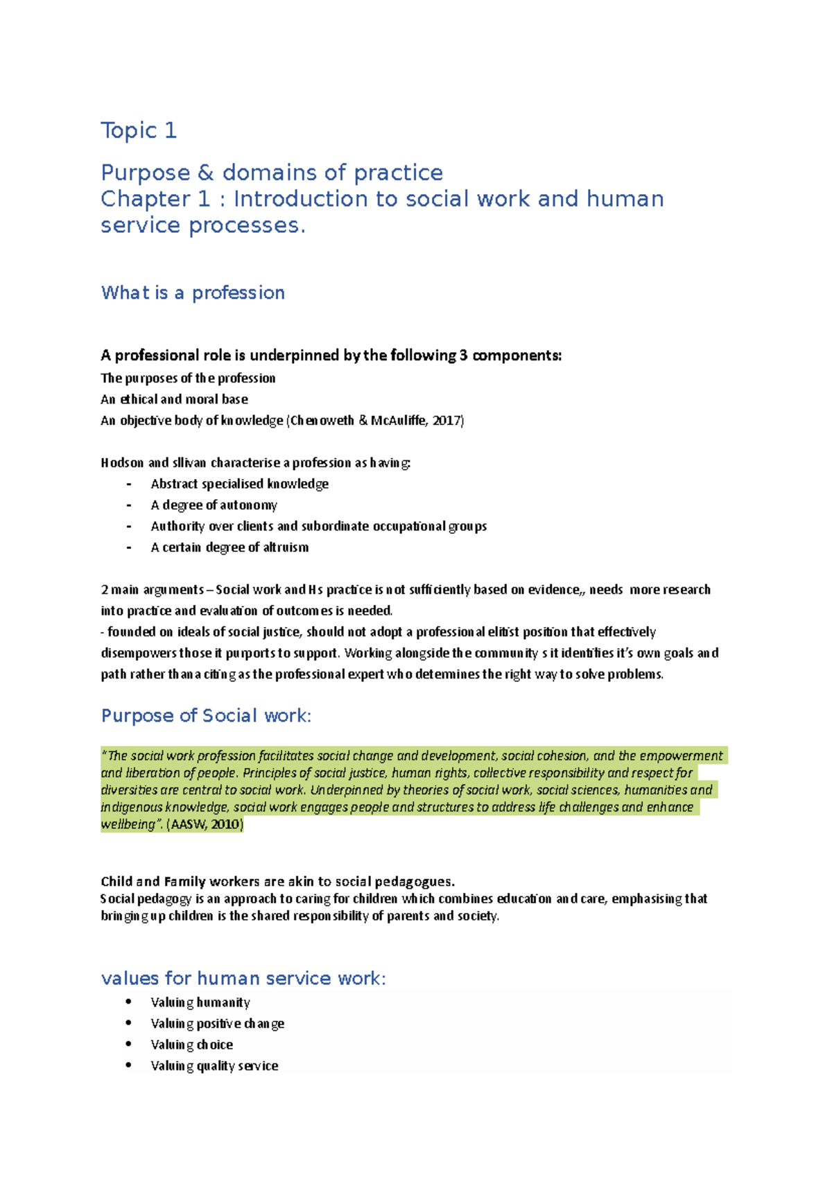 Notes Topic 1-3 - Topic 1 Purpose & domains of practice Chapter 1 ...