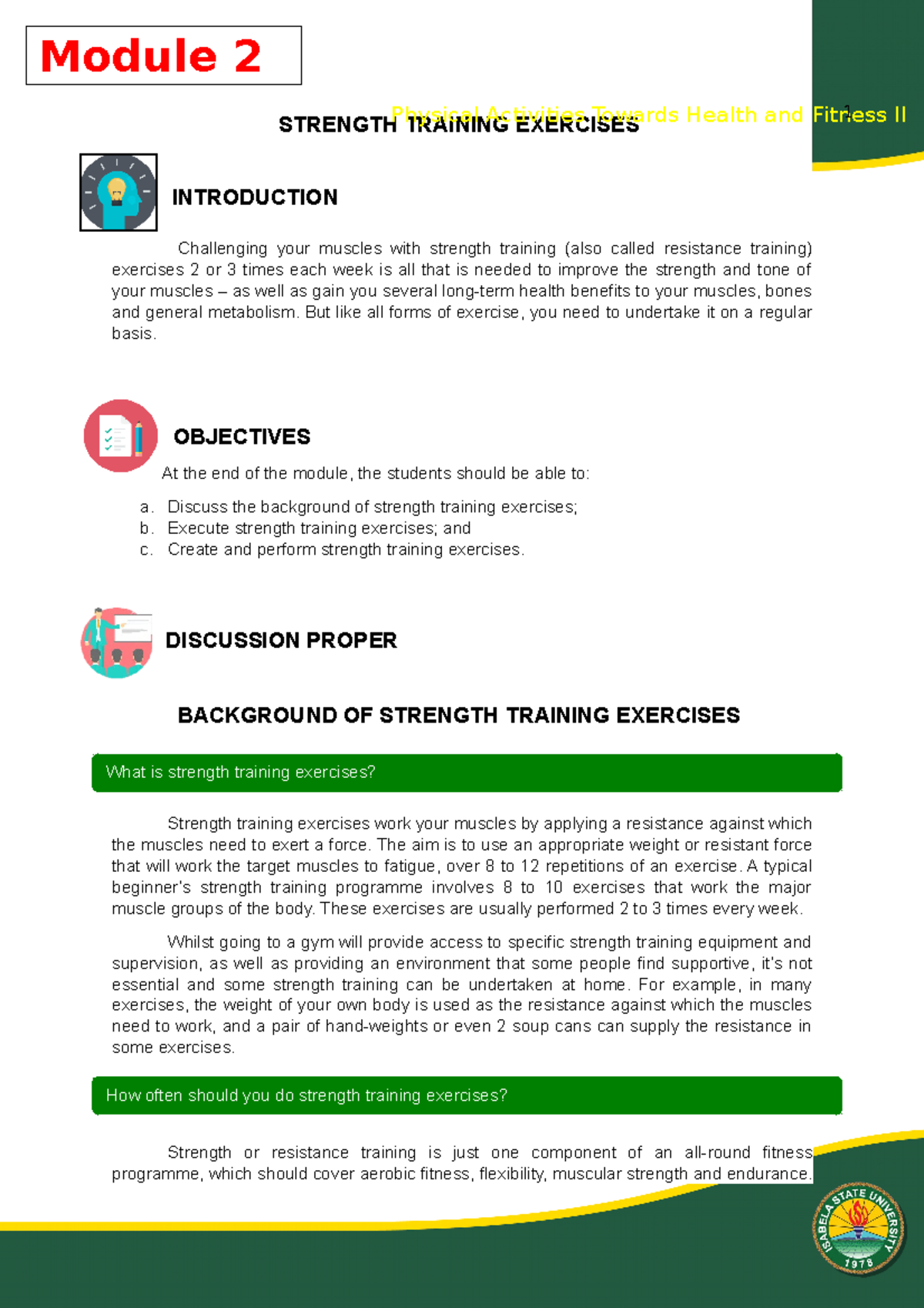 PE 2 Module 2 - Lecture notes 1 - STRENGTH TRAINING EXERCISES ...