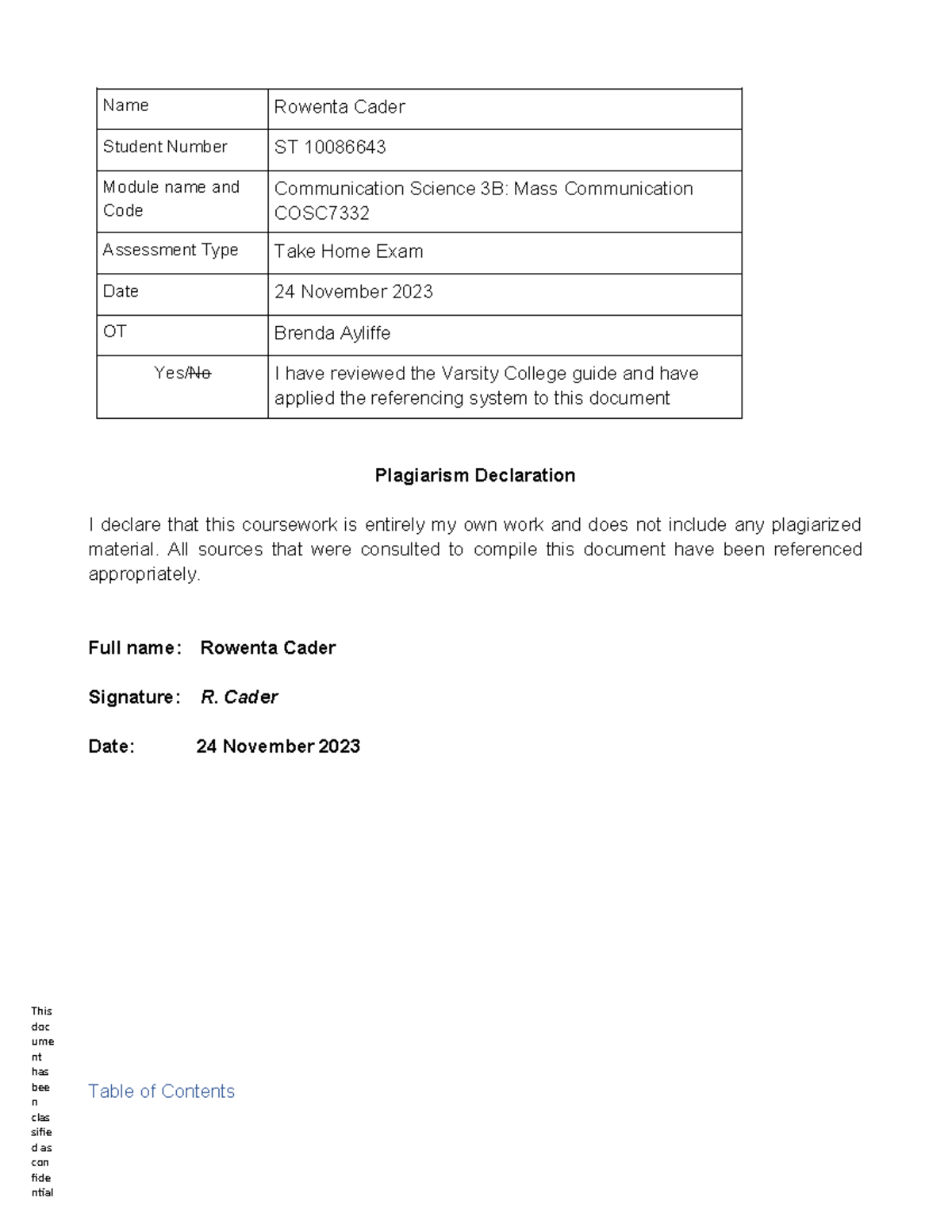 COSC7332 Assignment 2 ST10086643 - This doc ume nt has bee n clas sifie ...