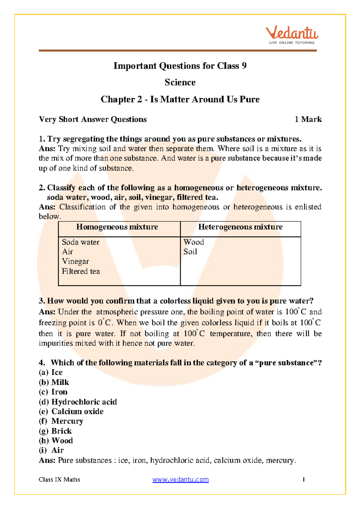 CBSE Class 9 Science Chapter 2 - Is Matter Around Us Pure Important ...