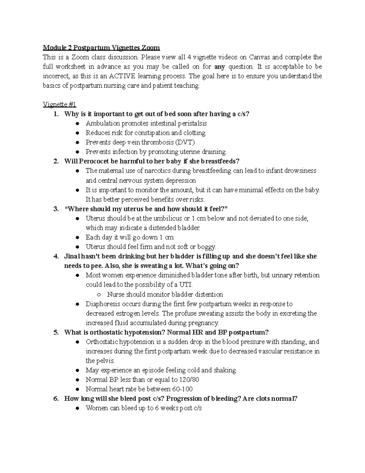 Postpartum Care Case Study - Module 2 Postpartum Vignettes Zoom This is ...
