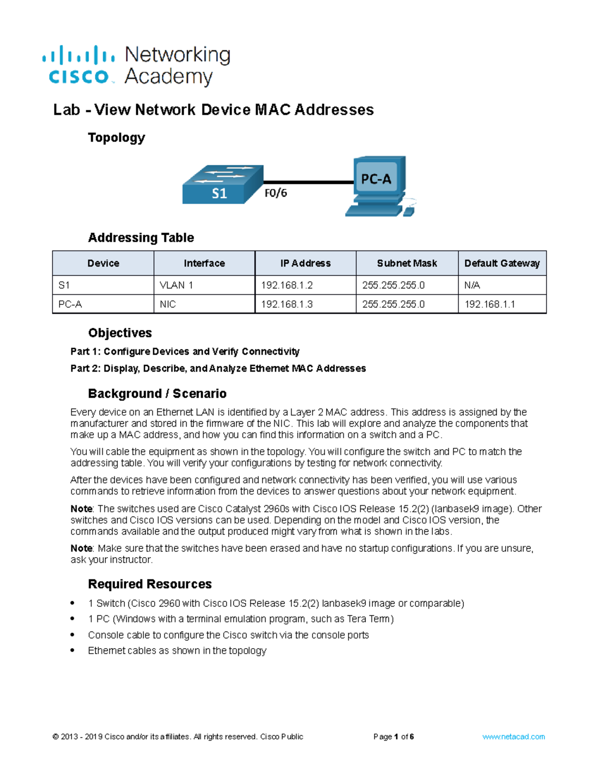 7.2.7 Lab - View Network Device MAC Addresses - Topology Addressing ...